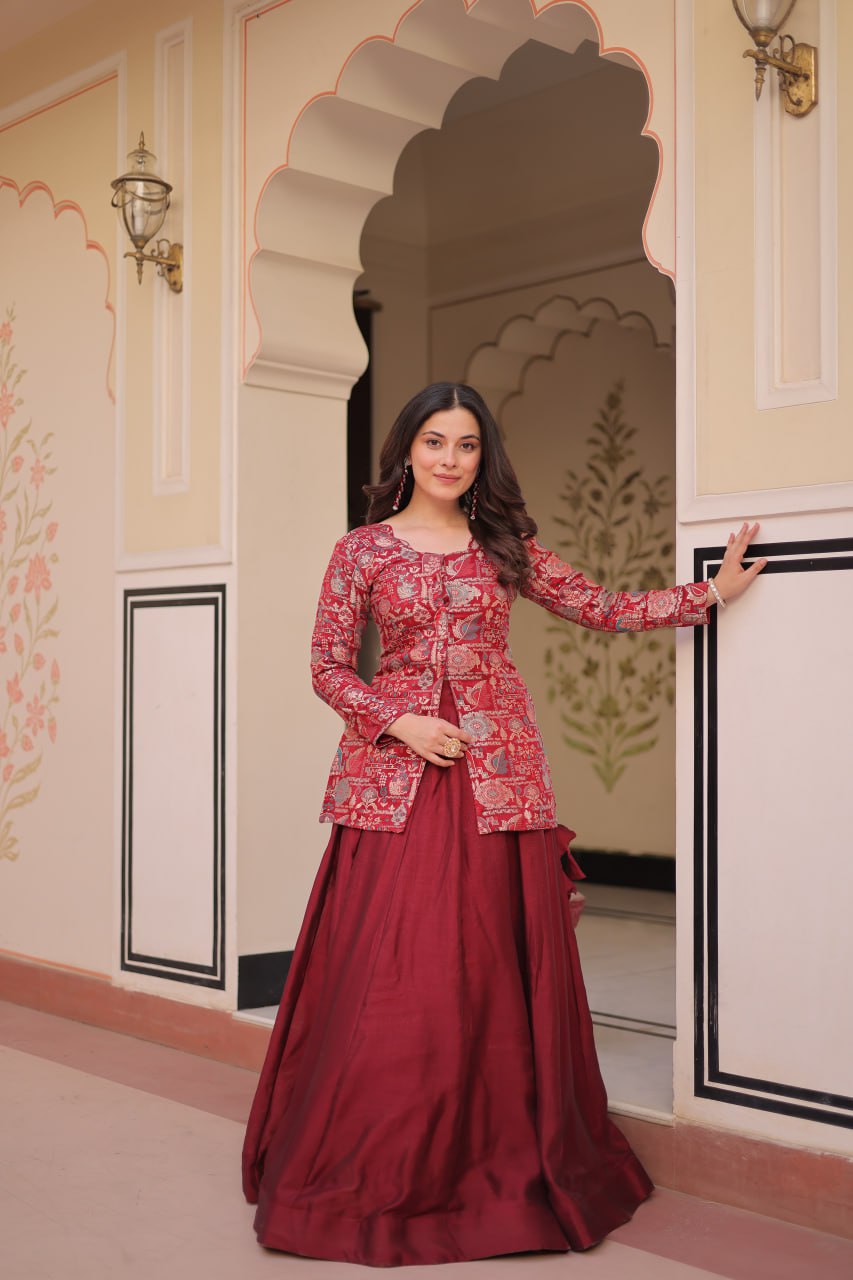 Full Stitched Jacquard Lehenga With Position Jacquard Blouse